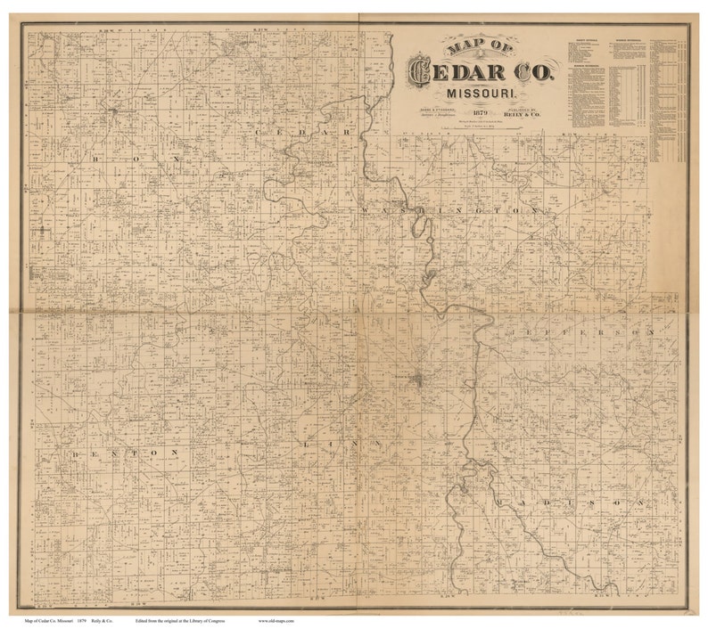 Cedar County Missouri 1879 - Old Wall Map With Landowner & Homeowner ...