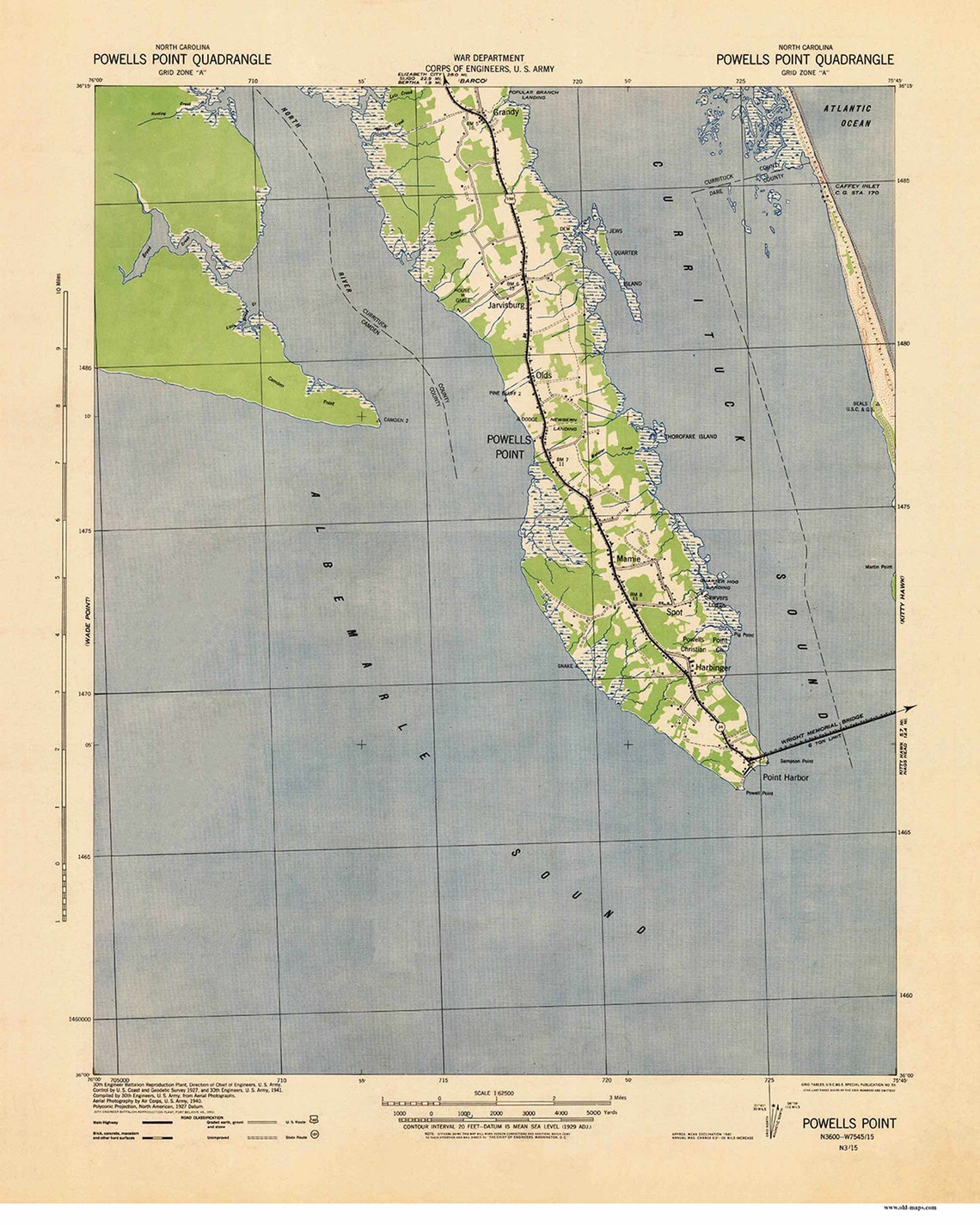 Powells Point 1948 (1948a) Old Topo Map - Quad Reprint - 15x15 USGS ...