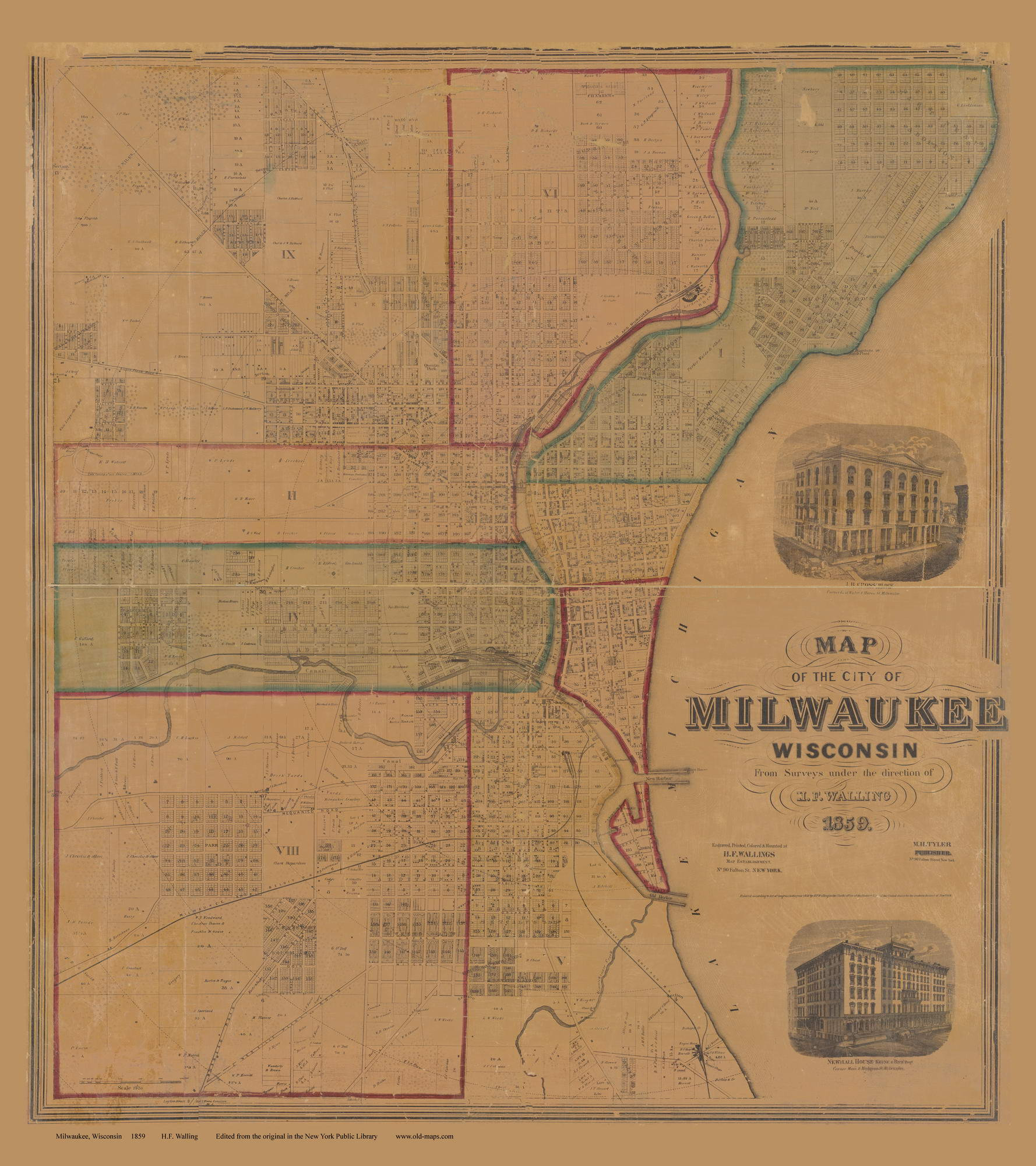 Milwaukee Wisconsin 1859 Old Map Reprint Landowners Names WI Cities - Etsy