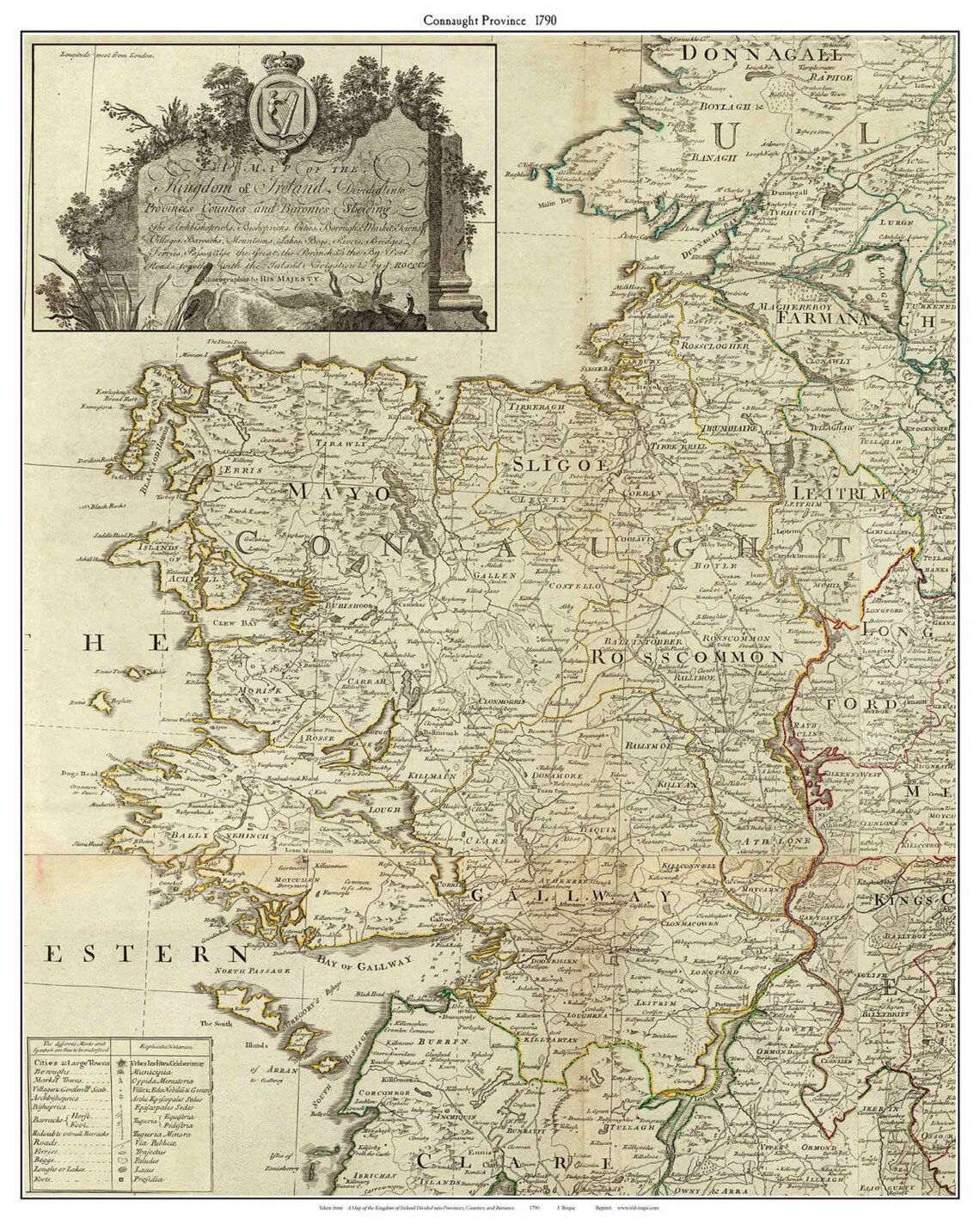 Connaught Province Ireland from 1790 Roque Map Clan | Etsy