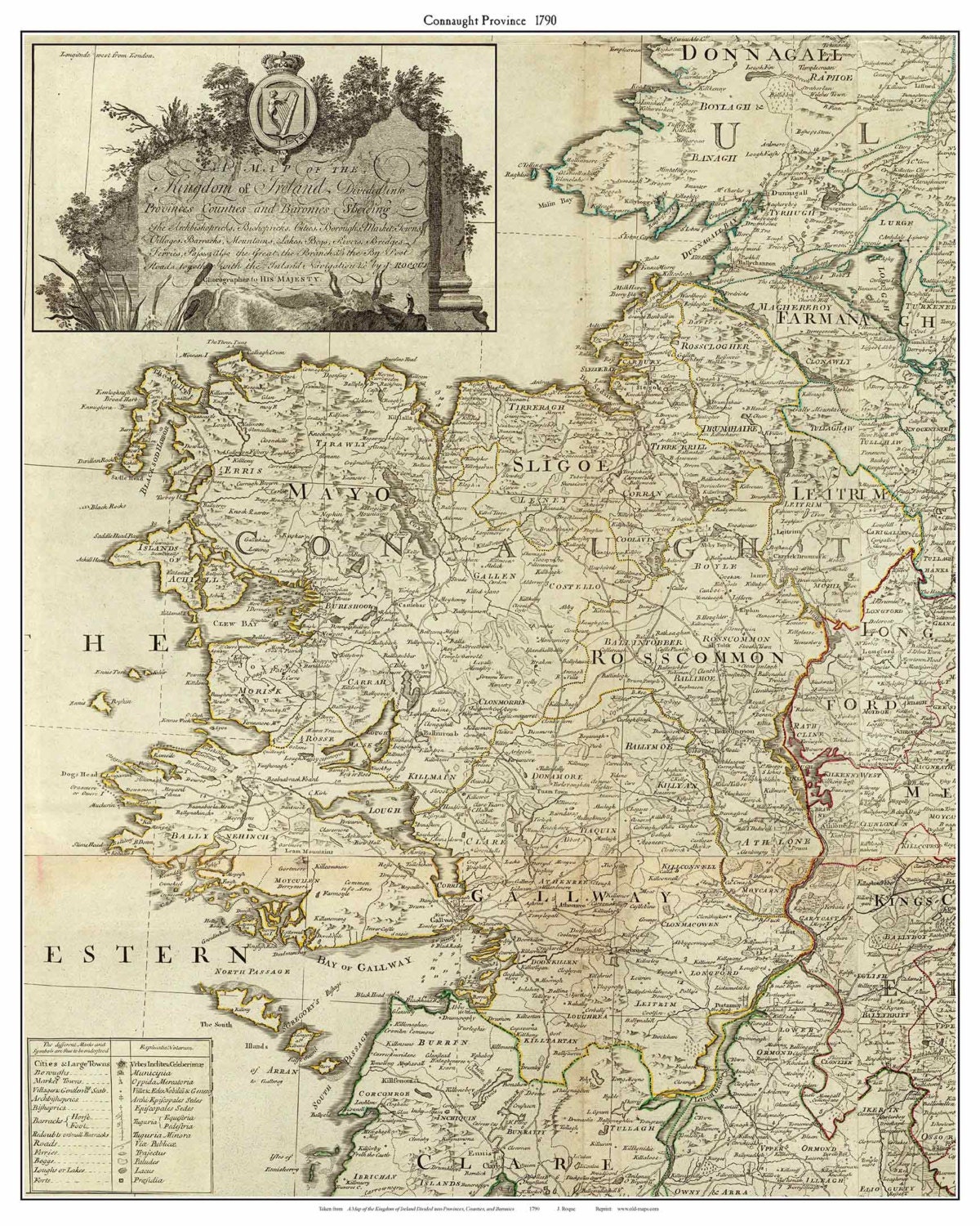 Connaught Province Ireland from 1790 Roque Map Clan | Etsy