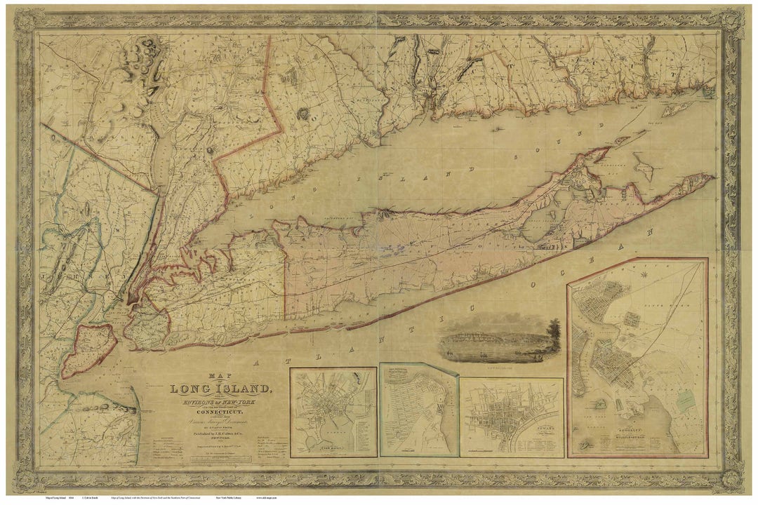 Long Island and Southern Connecticut - 1844 Map by J. Calvin Smith ...