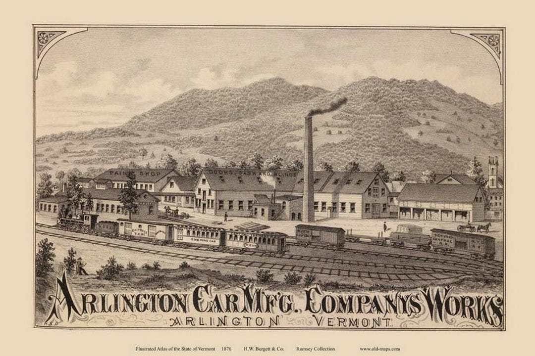 Arlington Car Works 1876 Arlington Vermont 019b Vt State Atlas - Etsy