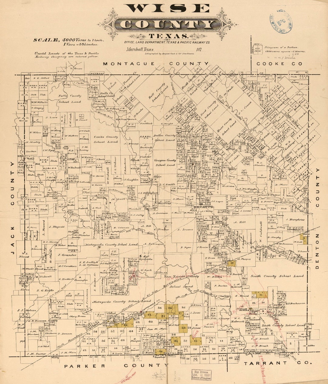 Wise County, Texas 1870xb Old Wall Map Reprint With Land Owners Names ...