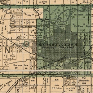 Marshall County Iowa 1896 Old Wall Map With Landowner Names Farm Lines ...