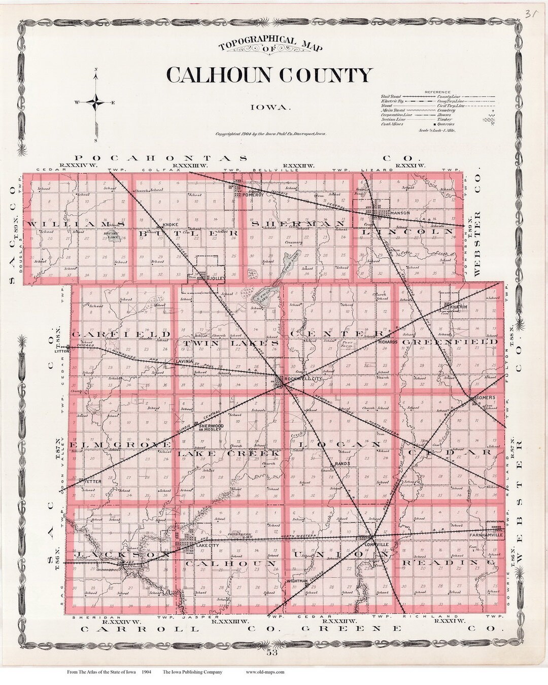 Calhoun County 1904 - Old Town Map Reprint - Iowa State Atlas ...