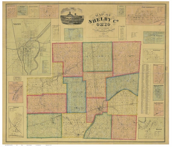 Shelby County Ohio 1865 Old Wall Map Reprint With Homeowner | Etsy
