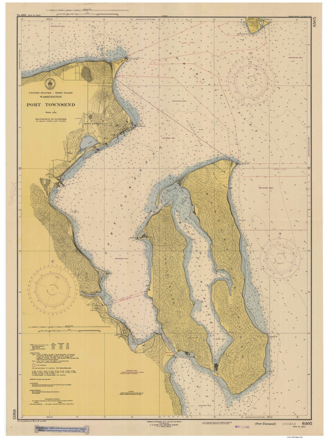 Port Townsend 1948 Nautical Map, Washington, Reprint PC Harbors Puget ...