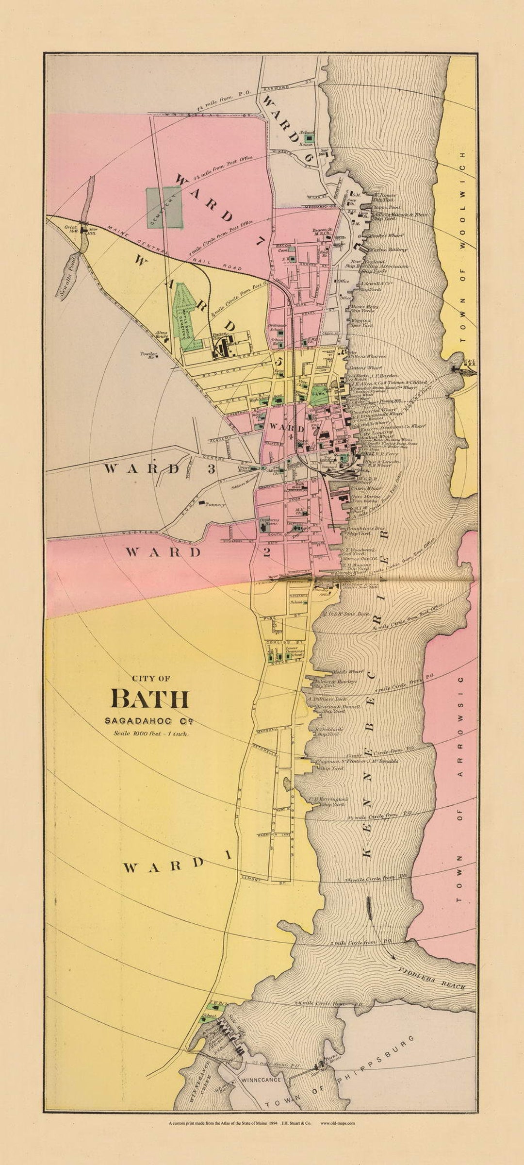 Bath - 1894 Old Map CUSTOM Reprint Maine State Atlas Stuart 034a - Etsy