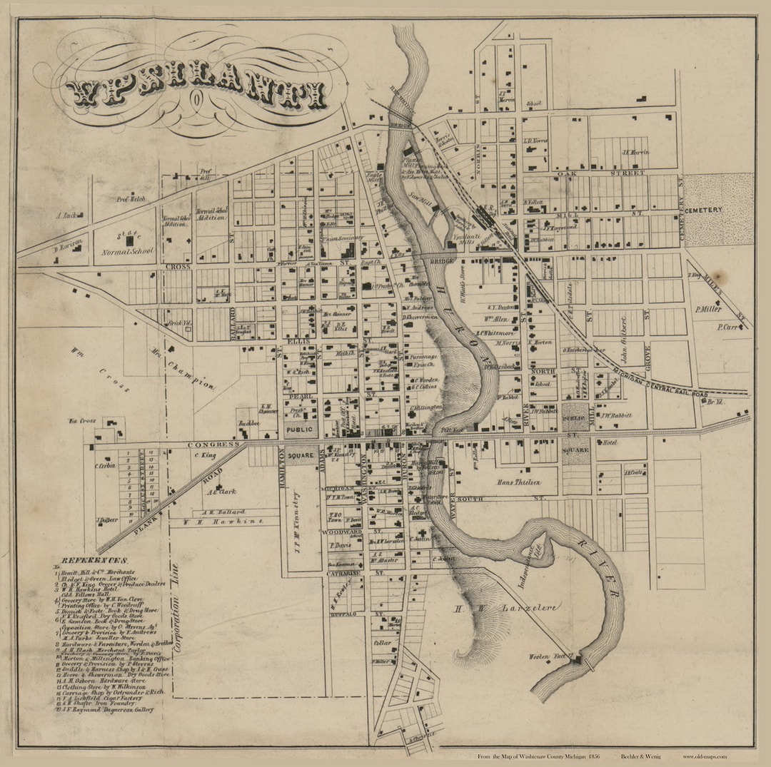 Ypsilanti City 1856 Old Town Map With Names - Michigan - Reprint ...