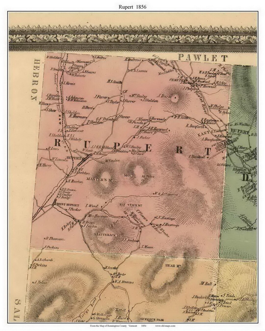 Rupert 1856 Old Town Map With Homeowner Names - Vermont Bennington ...