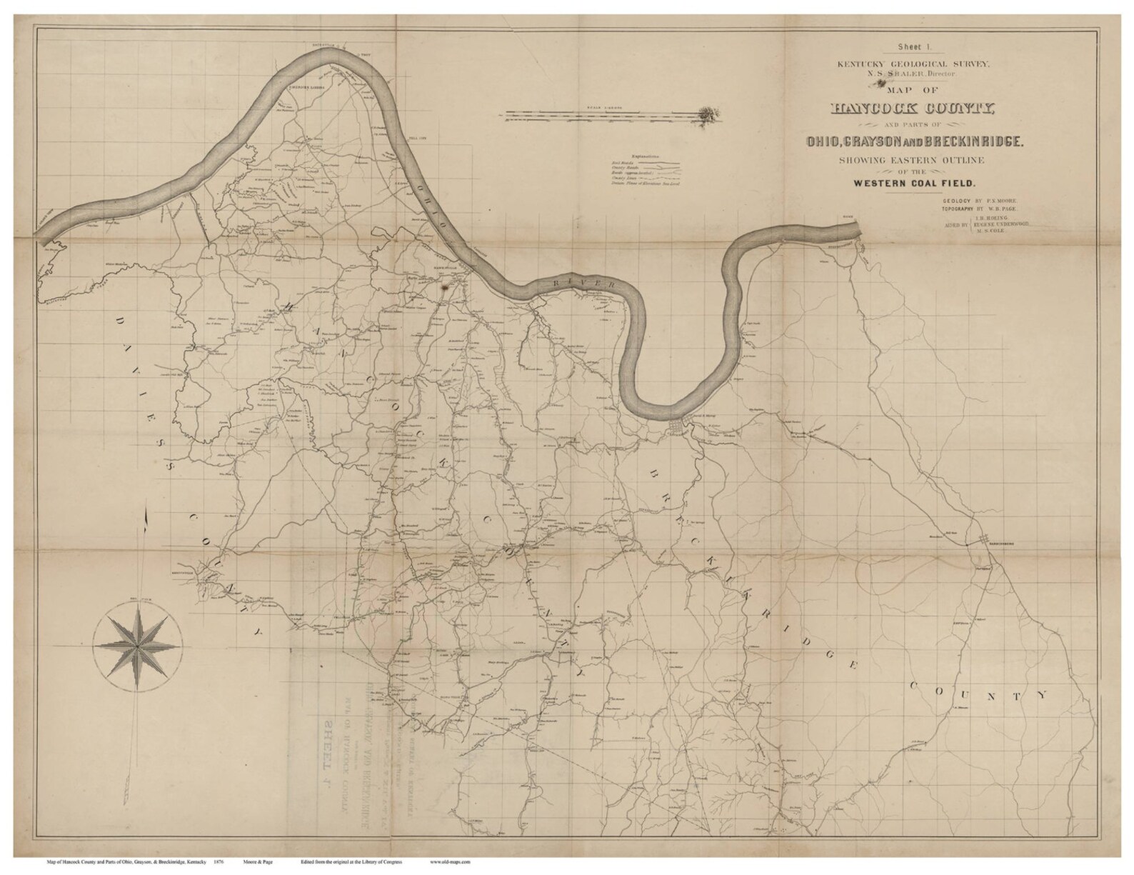 Hancock County Kentucky 1887 - Old Wall Map With Homeowner Names ...