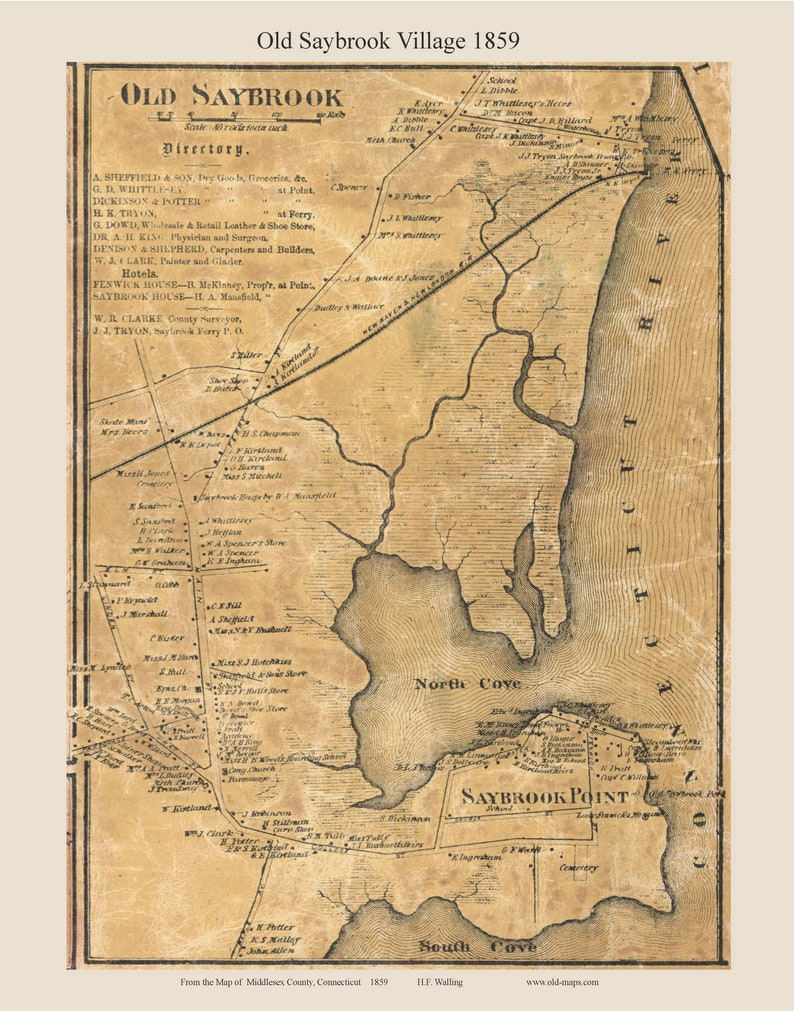 Old Saybrook Village 1859 Old Town Map With Homeowner Names - Etsy