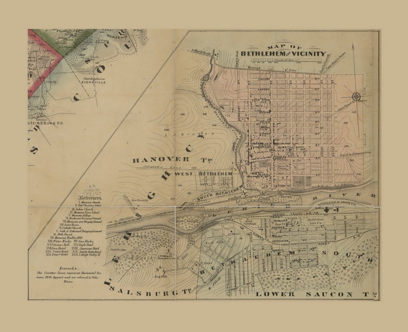 Bethlehem 1865 Old Town Map With Homeowner Names Lower Saucon - Etsy