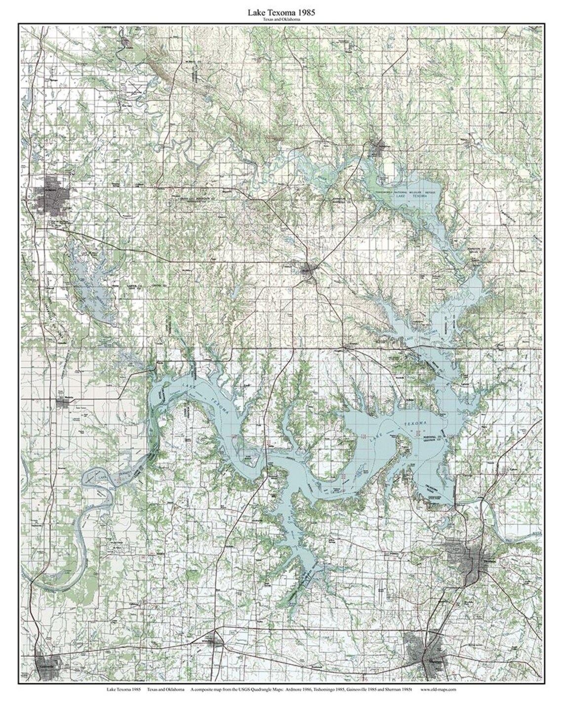 Lake Texoma 1985 Texas Old Map - USGS Composite Custom - Reprint - Etsy