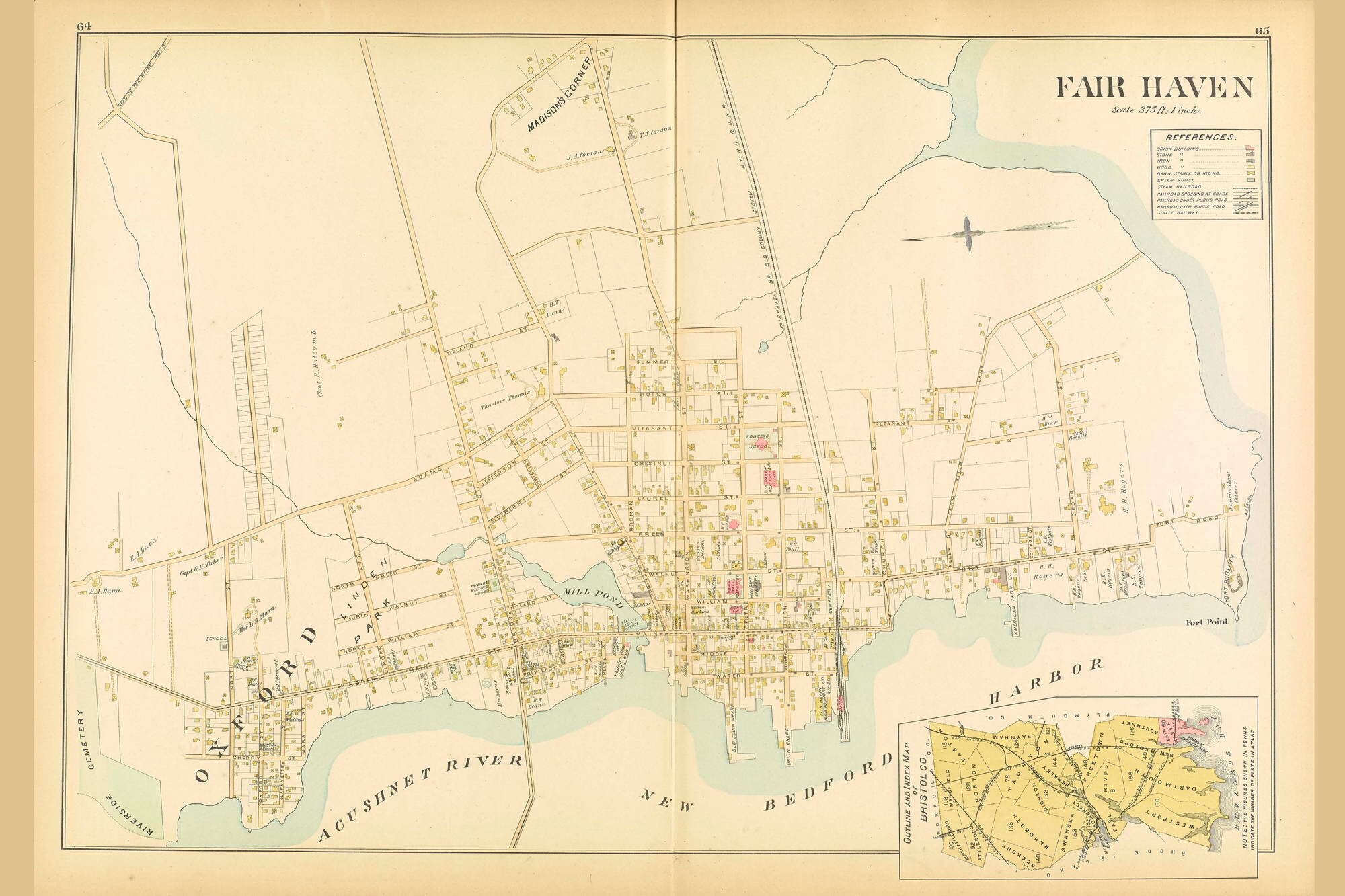 Fairhaven closeup 1895 Old Town Map Reprint Oxford - Etsy