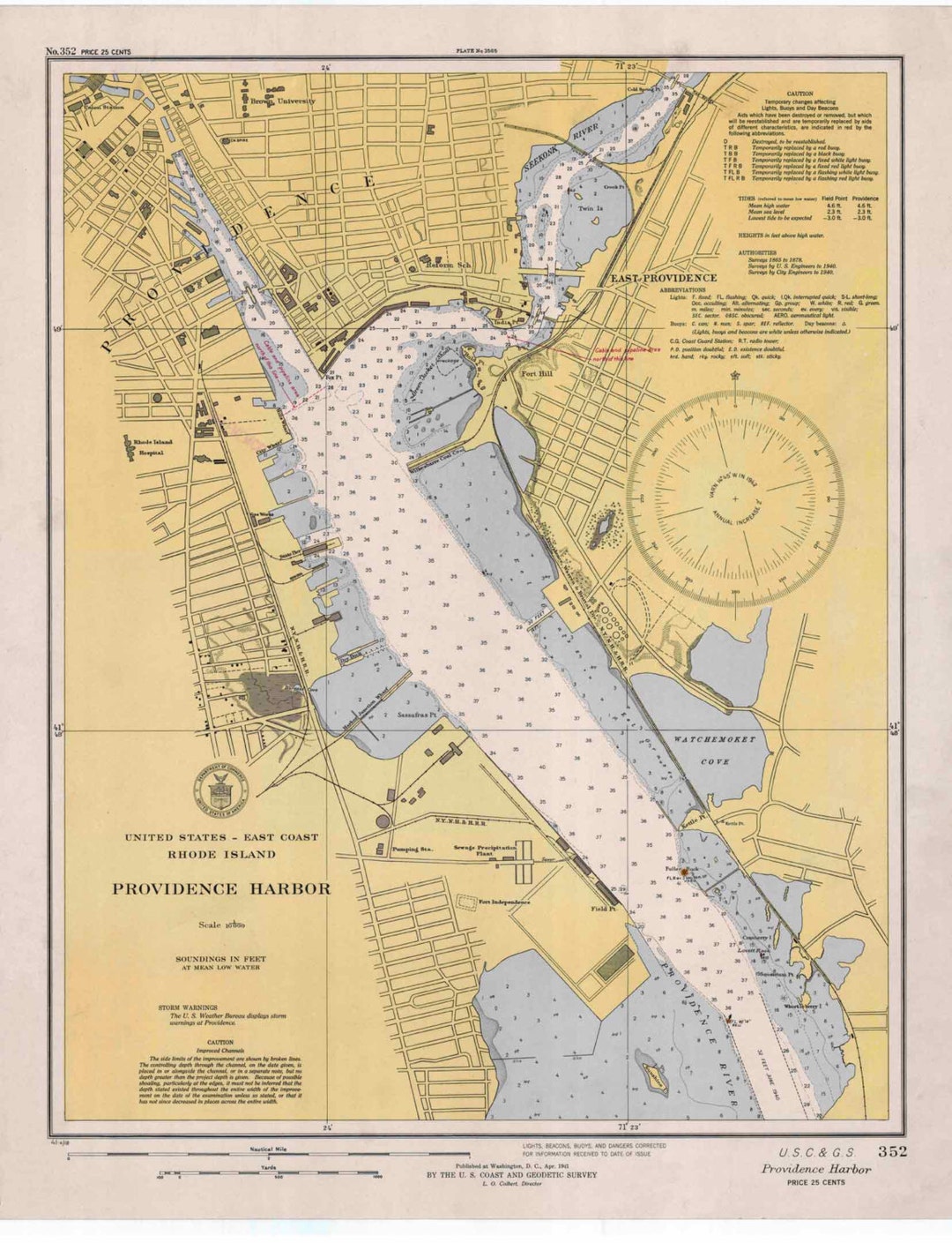 Providence Harbor RI 1941 Nautical Map by the USCGS - Etsy