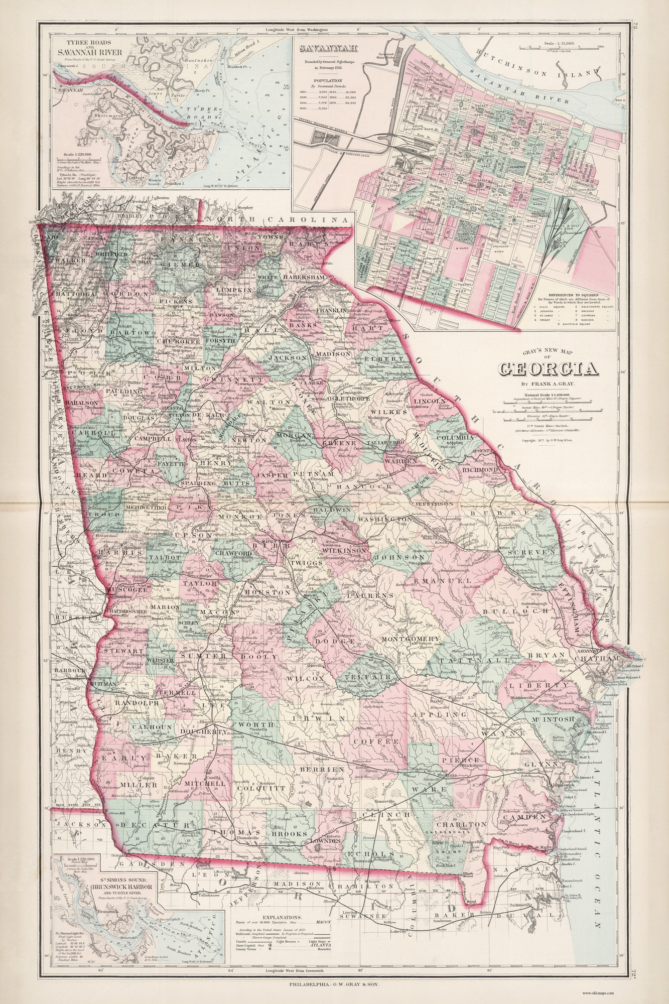 Georgia 1878 Old Map O.W. Gray State Map USA Atlas - Etsy