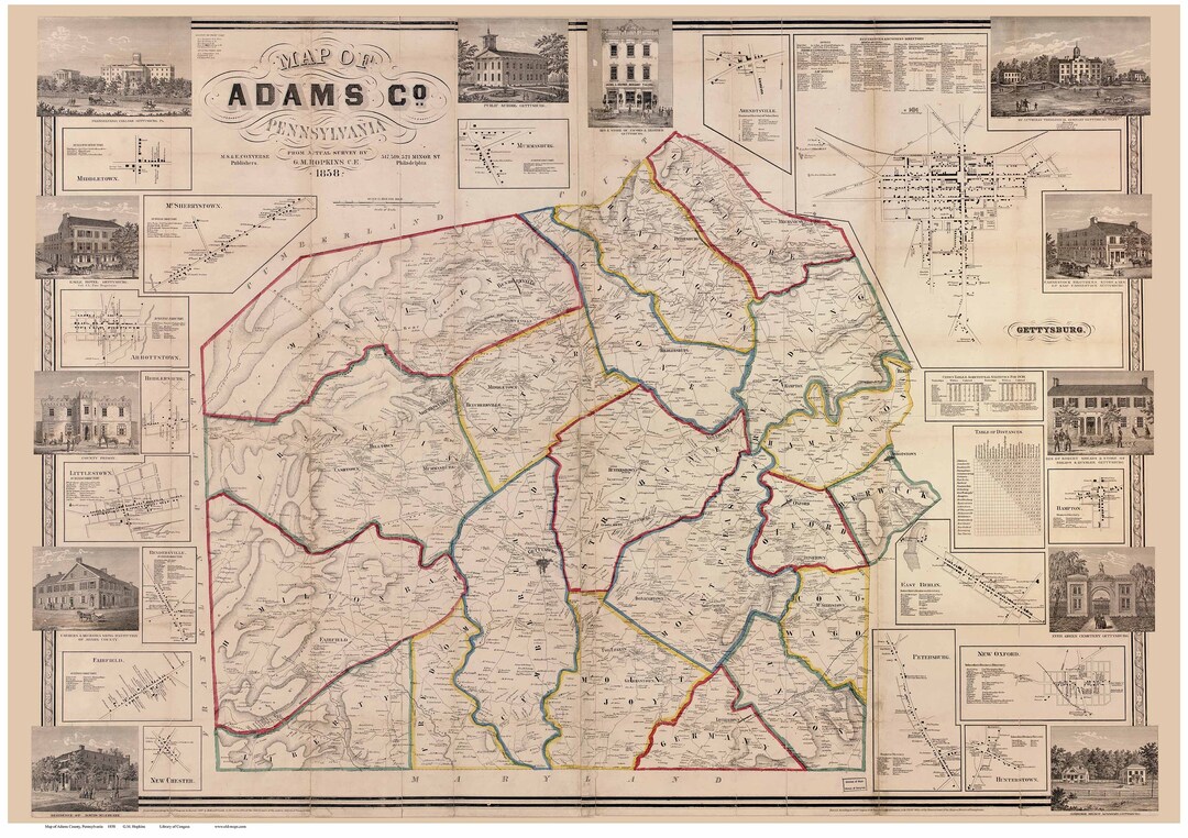 Adams County Pennsylvania 1858 Old Wall Map With Homeowner Names ...