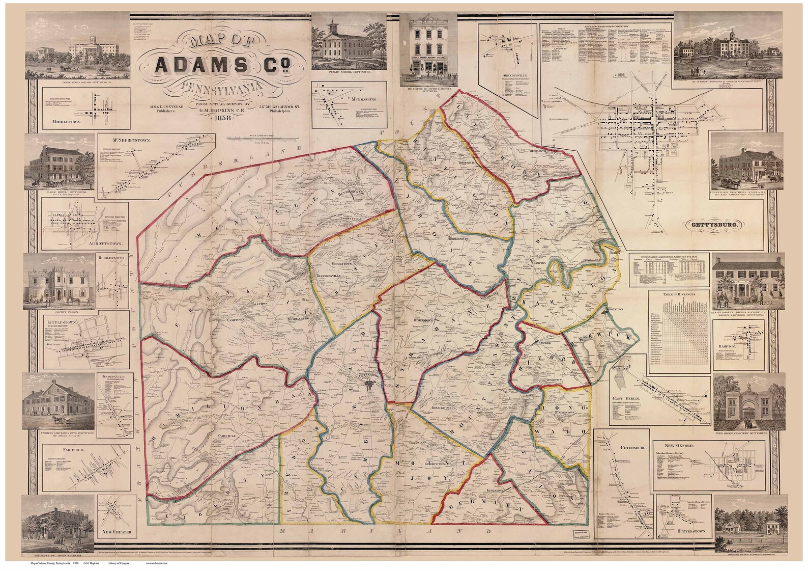 Adams County Pennsylvania 1858 Old Wall Map With Homeowner Names ...