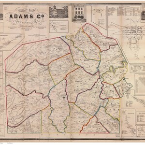 Adams County Pennsylvania 1858 Old Wall Map With Homeowner Names ...