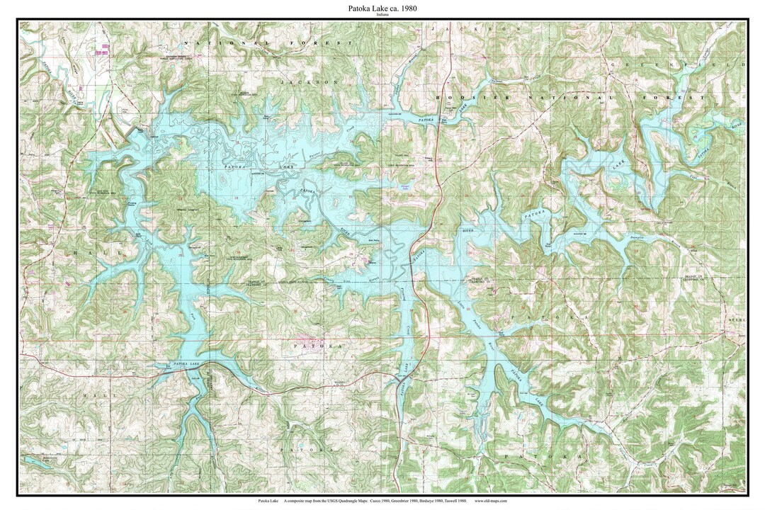 Patoka Lake 1980 Old Topographic Map USGS Custom Composite Reprint ...