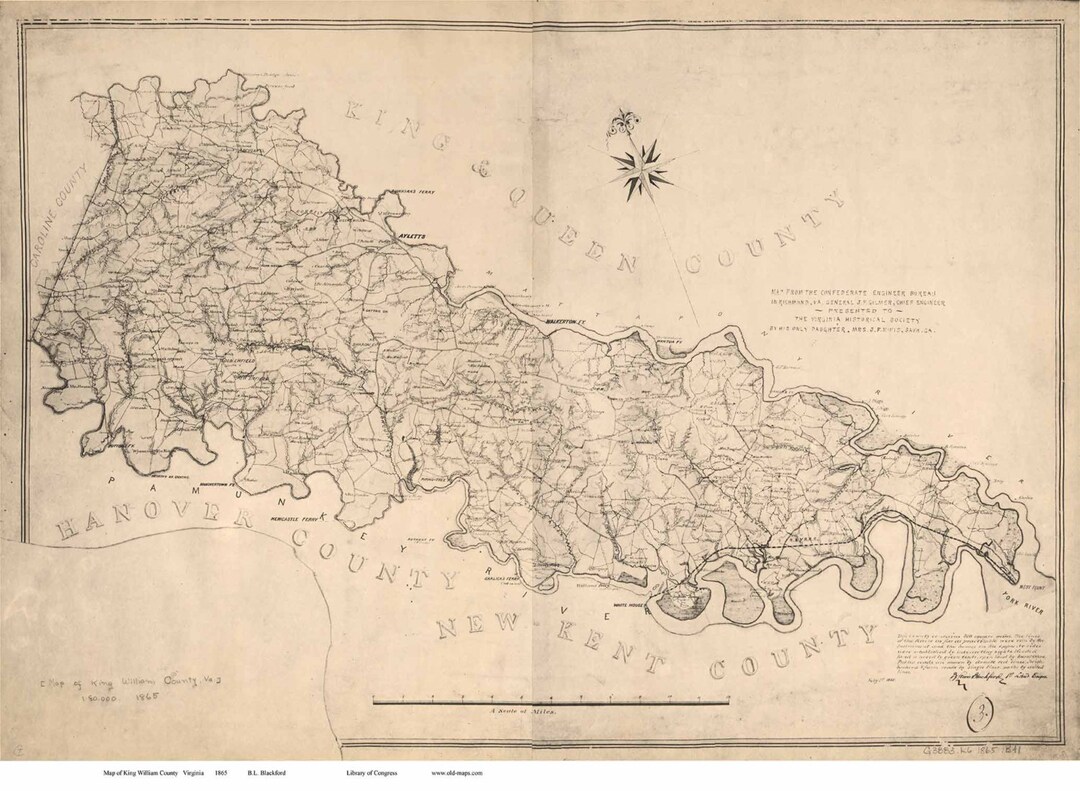 King William County Virginia 1865 Old Wall Map With Homeowners Names ...