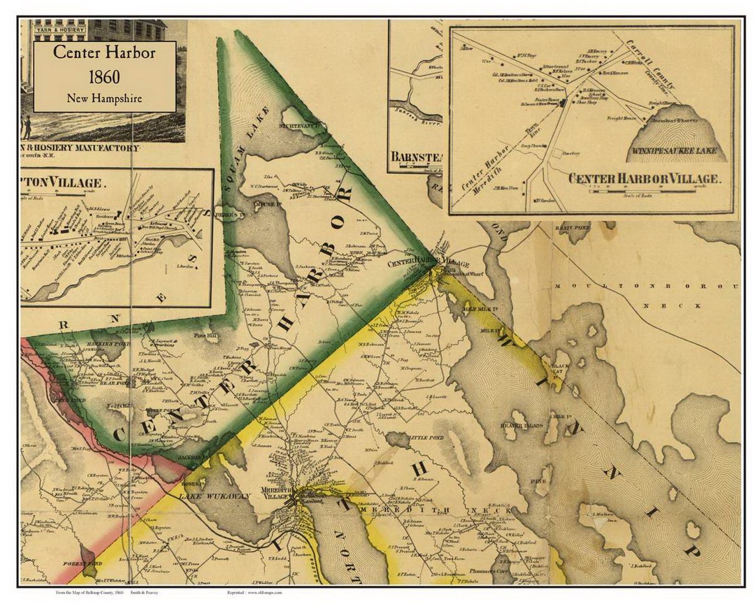 Center Harbor 1860 Old Town Map With Homeowner Names New Hampshire ...
