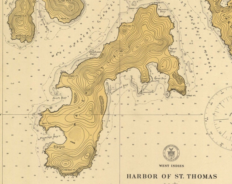 Saint Thomas Harbor - Virgin Islands - 1920 Nautical Map Including ...