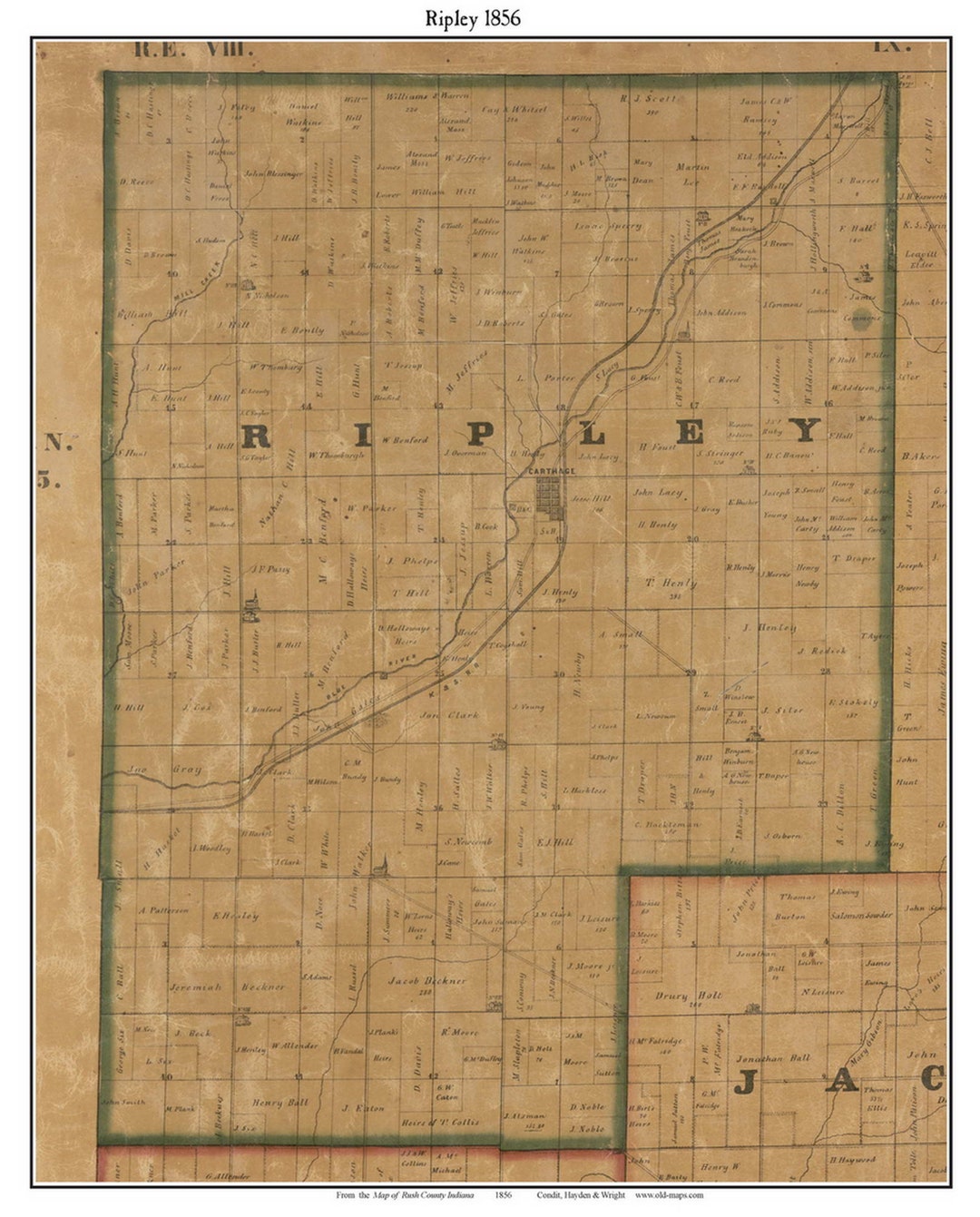 Ripley 1856 Old Town Map With Homeowner Names Indiana Carthage ...