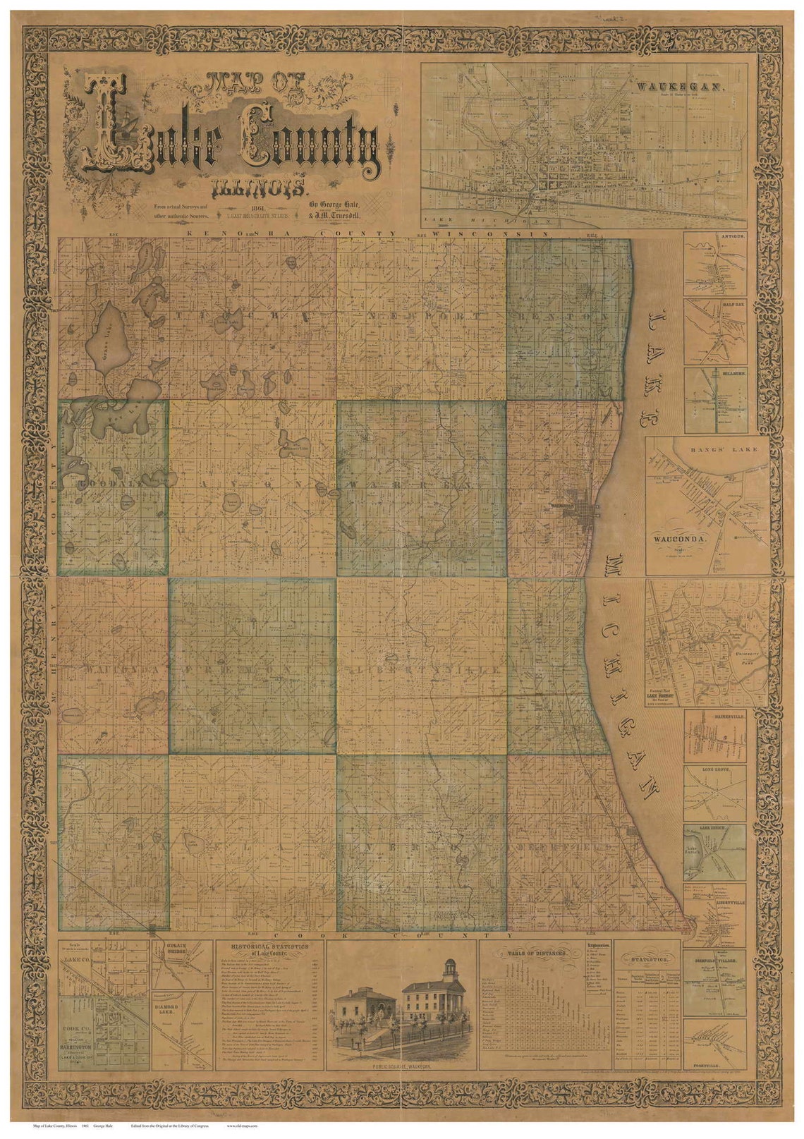 Lake County Illinois 1861 Old Wall Map Reprint With - Etsy