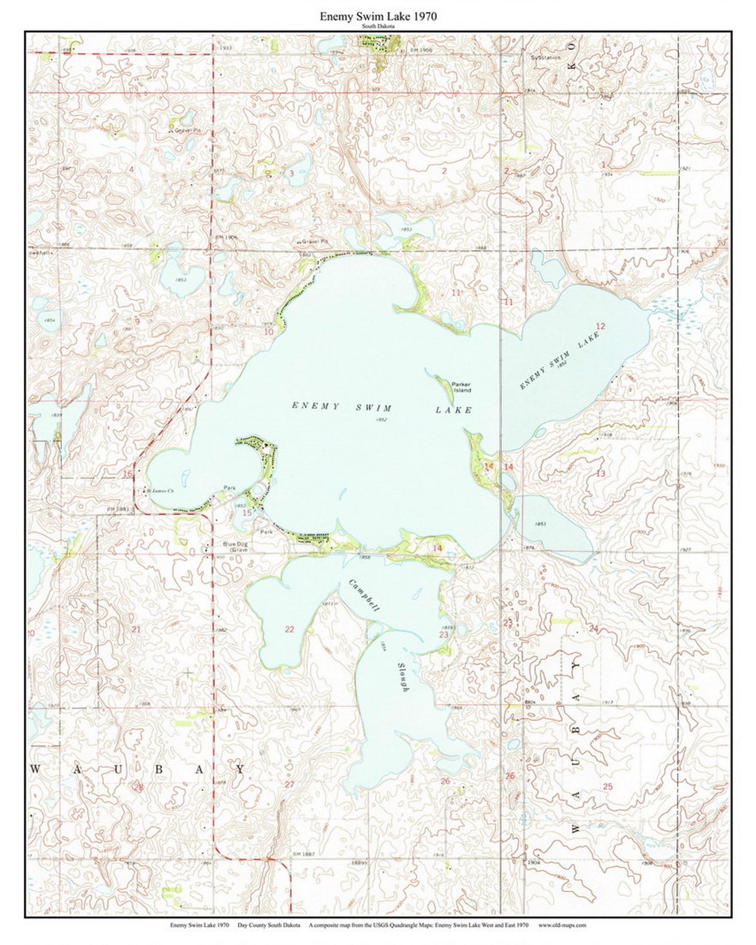 Enemy Swim Lake 1970 Old Topographic Map USGS - Custom Composite ...