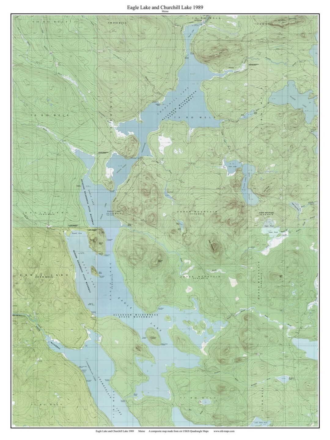 Eagle Lake and Churchill Lake 1989 Old Topographic Map USGS Custom ...