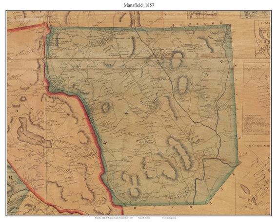 Mansfield 1857 Old Town Map with Homeowner Names Connecticut | Etsy