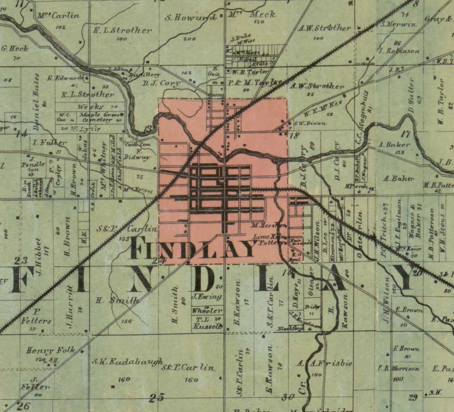 Hancock County Ohio 1863 - Old Wall Map Reprint With Homeowner Names ...
