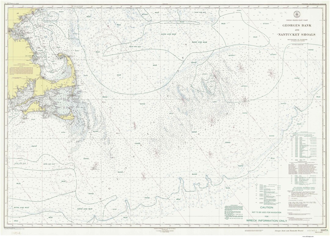 Georges Bank and Nantucket Shoals -1947 Nautical Map Reprint General ...