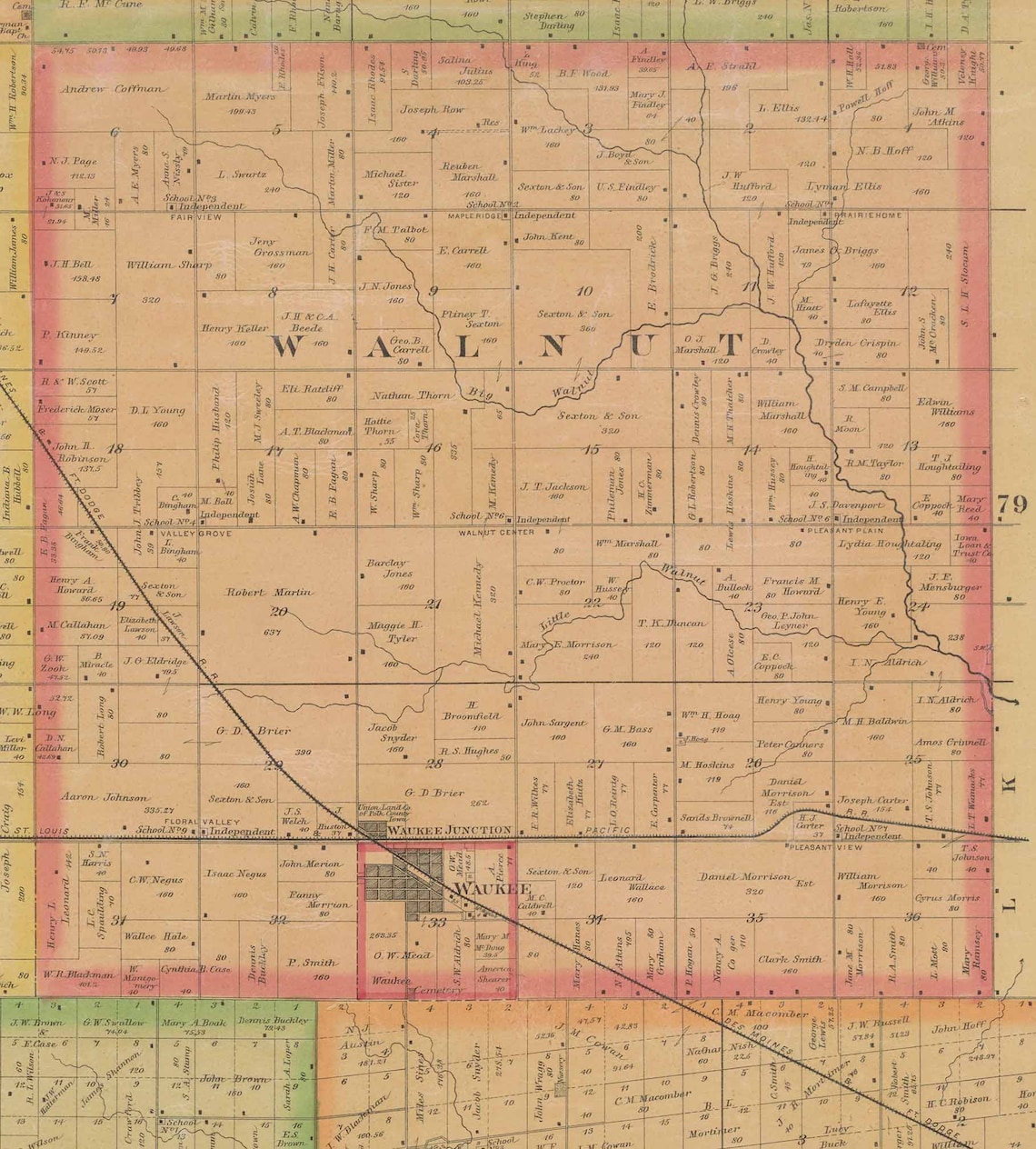 Dallas County Iowa 1883 Old Wall Map With Landowner Names Farm Lines ...