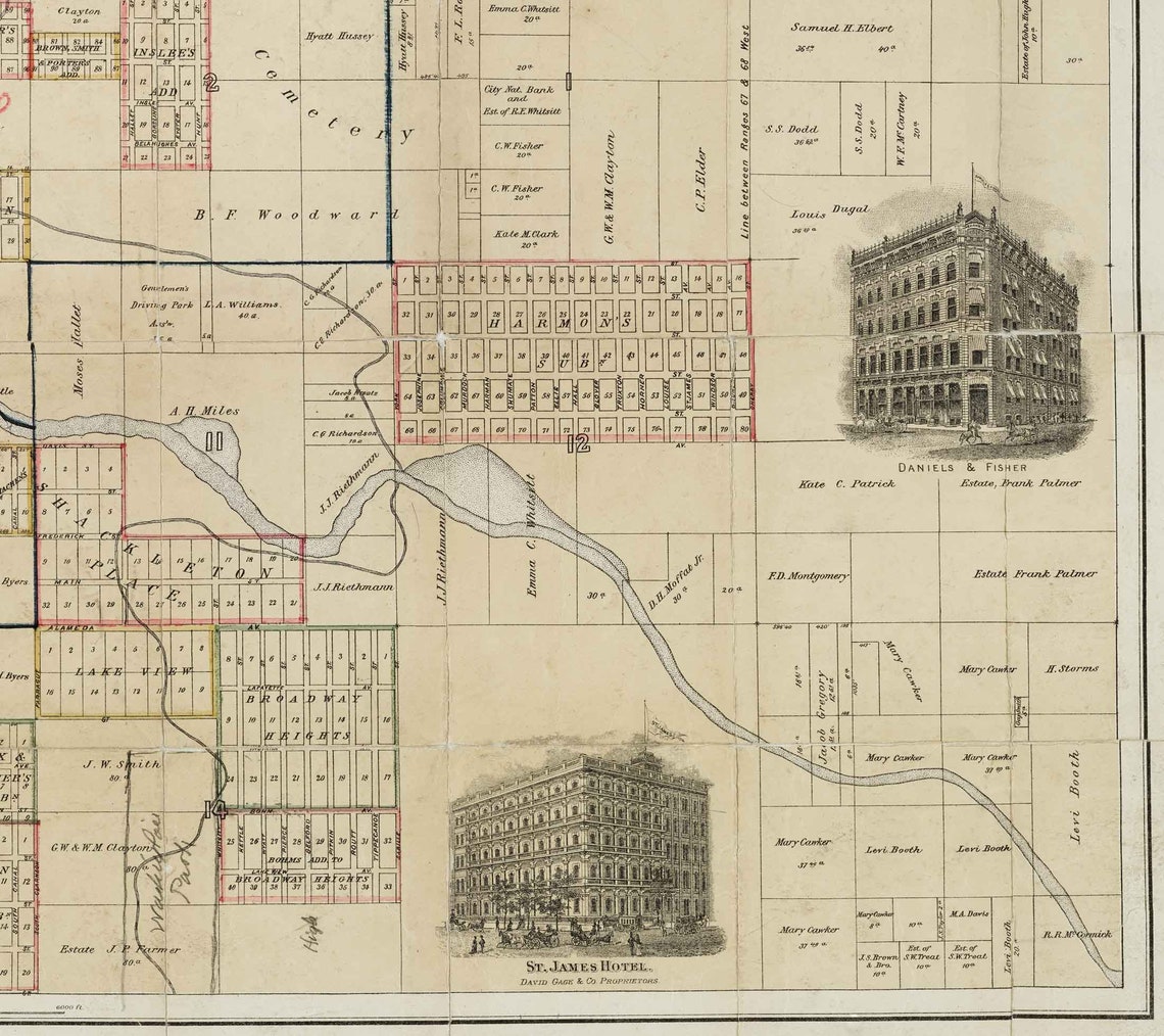 Denver Colorado 1883 Old Map Reprint Landowner Names Genealogy | Etsy