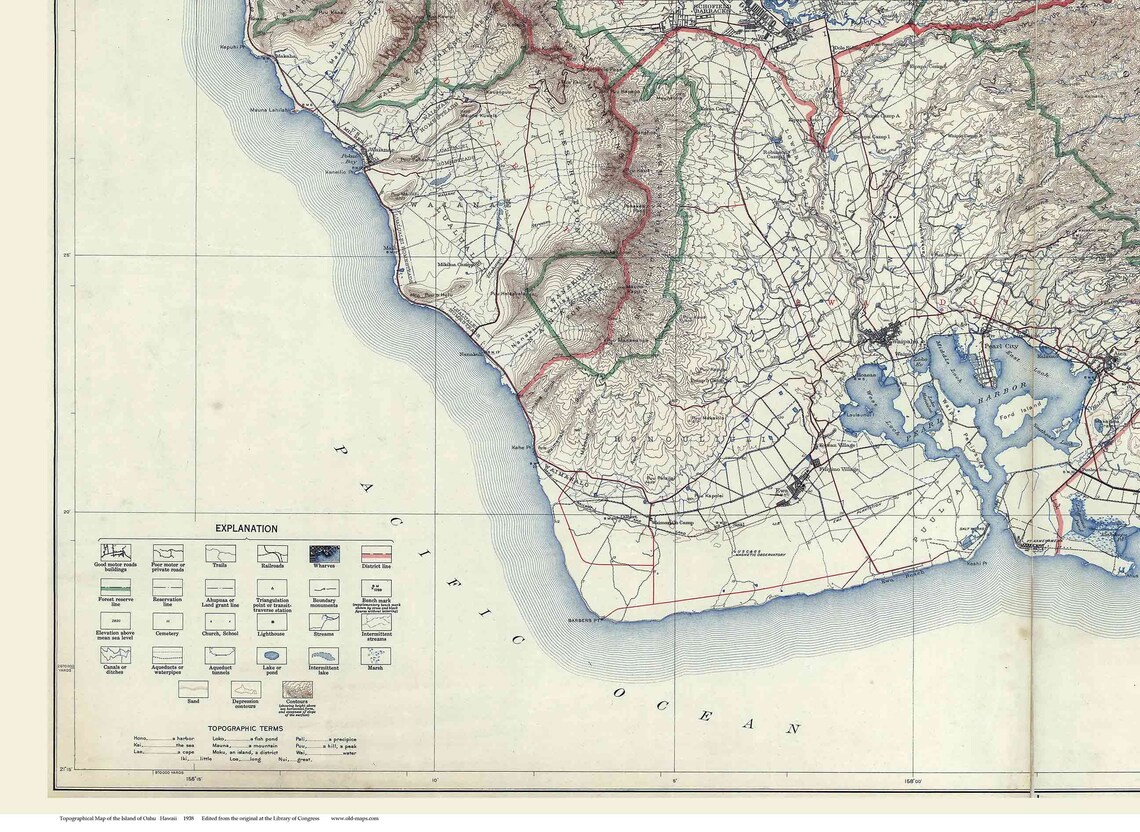 Old Map of Oahu 1938 USGS Special Map Hawaiian Islands | Etsy