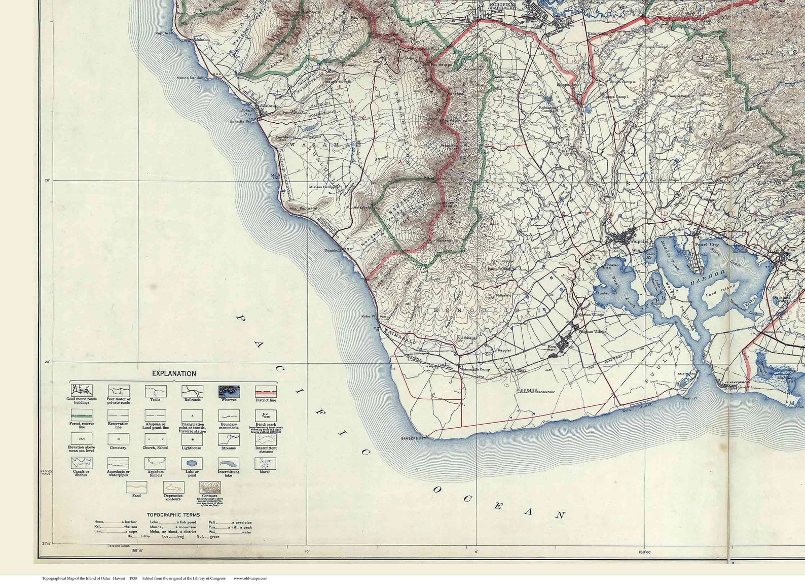 Old Map of Oahu 1938 USGS Special Map Hawaiian Islands | Etsy
