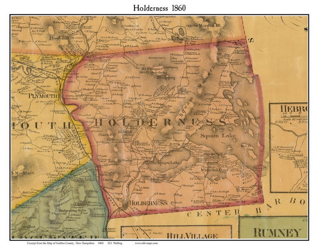 Holderness 1860 Old Town Map With Homeowner Names New Hampshire Squam ...