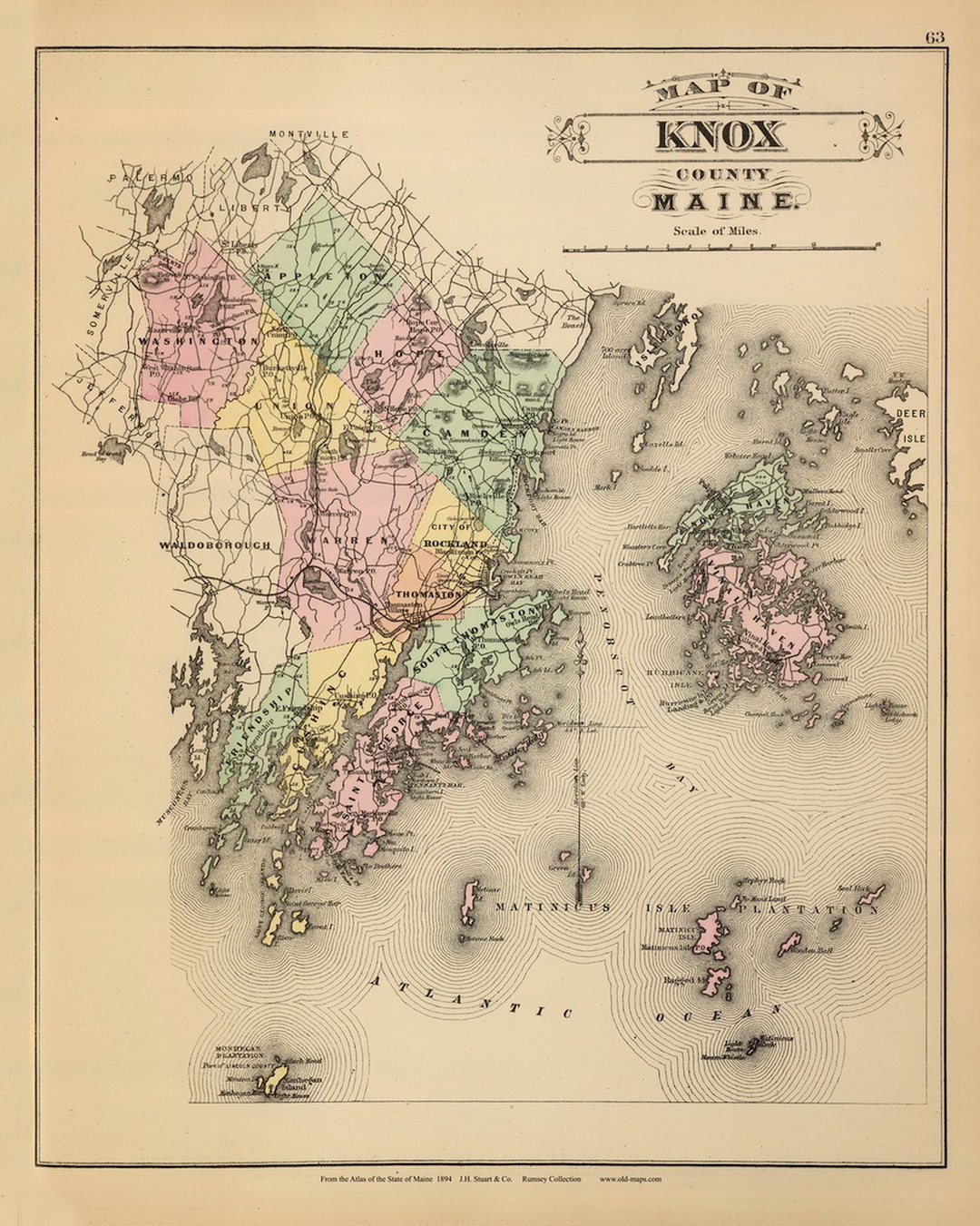 Knox County 1894 Old Map Reprint Maine State Atlas Stuart 031 - Etsy