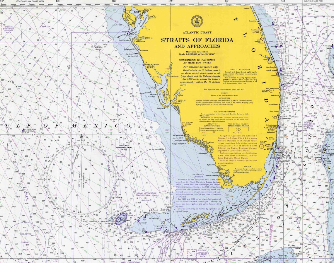 Straits of Florida and Approaches 1973 Nautical Map - Etsy UK