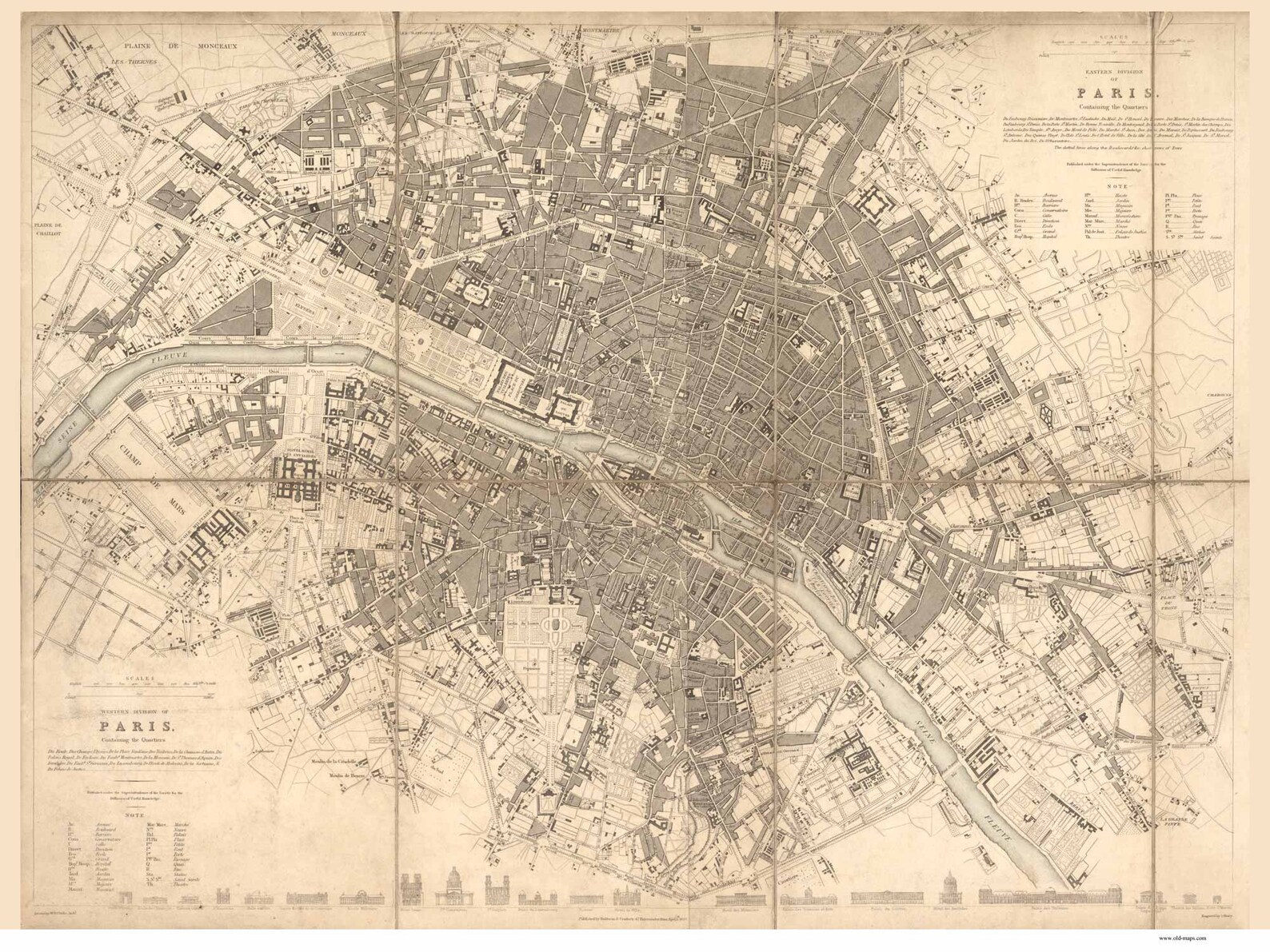Old Map of Paris 1834 France -- English Text -- Reprint -- City Map - Etsy