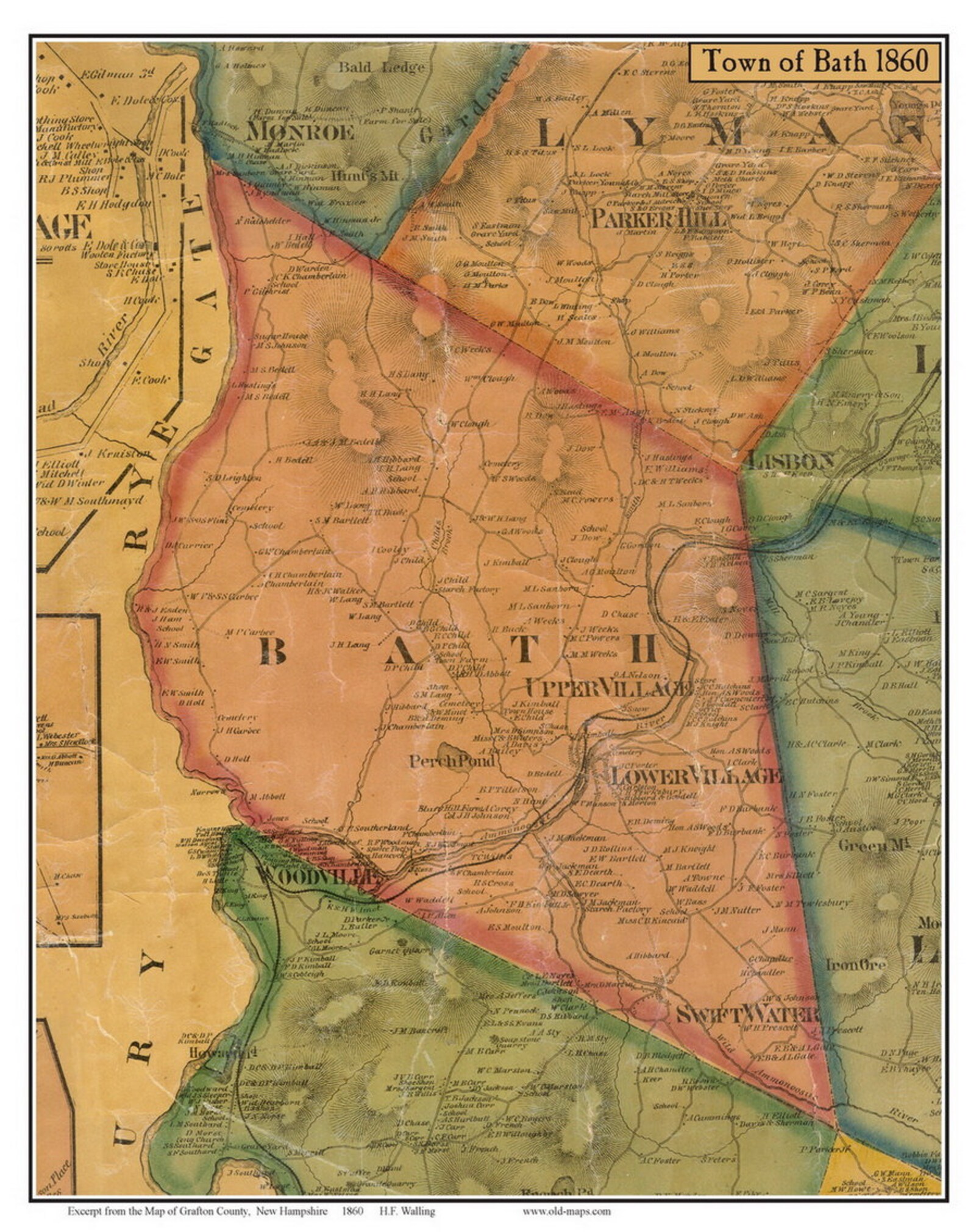 Bath 1860 Old Town Map With Homeowner Names New Hampshire - Etsy