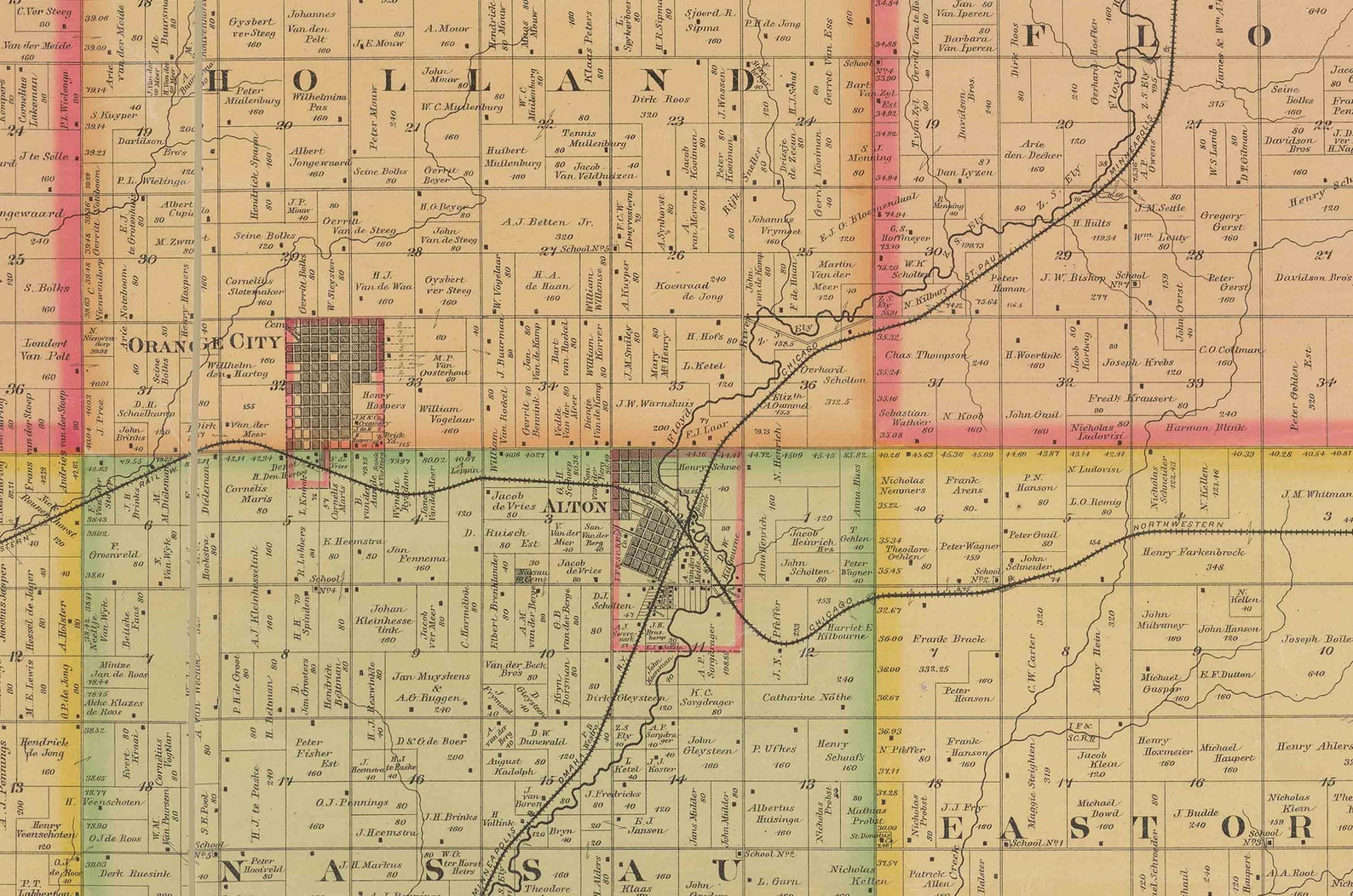 Sioux County Iowa 1884 Old Wall Map With Landowner Names Farm - Etsy
