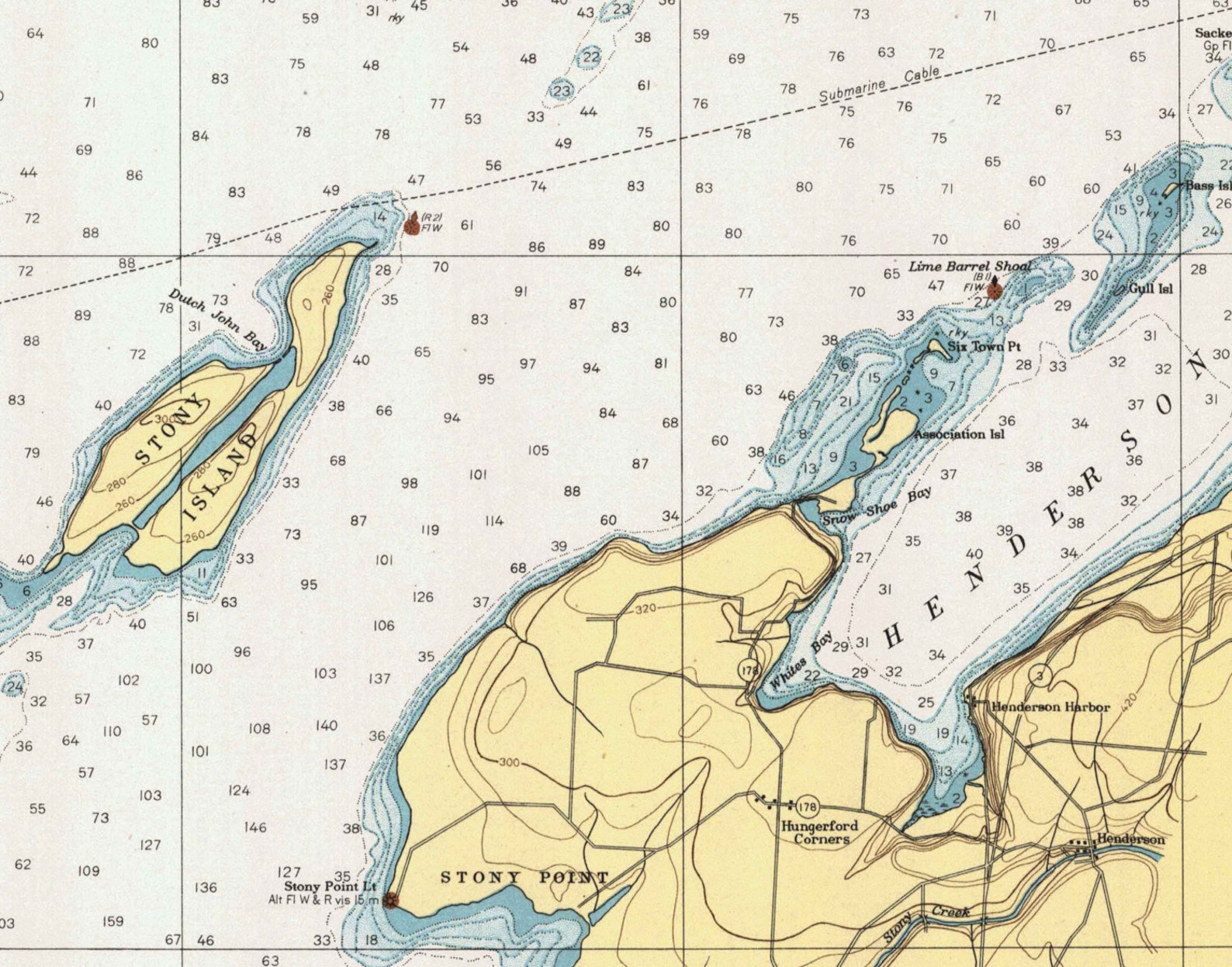 Clayton to Stony Point NY 1943 Nautical Map Lake Ontario - Etsy