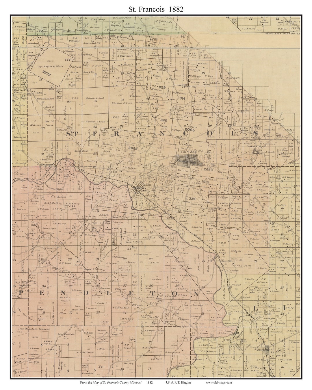 St Francois 1882 Old Town Map With Homeowner Names Missouri St Francois ...