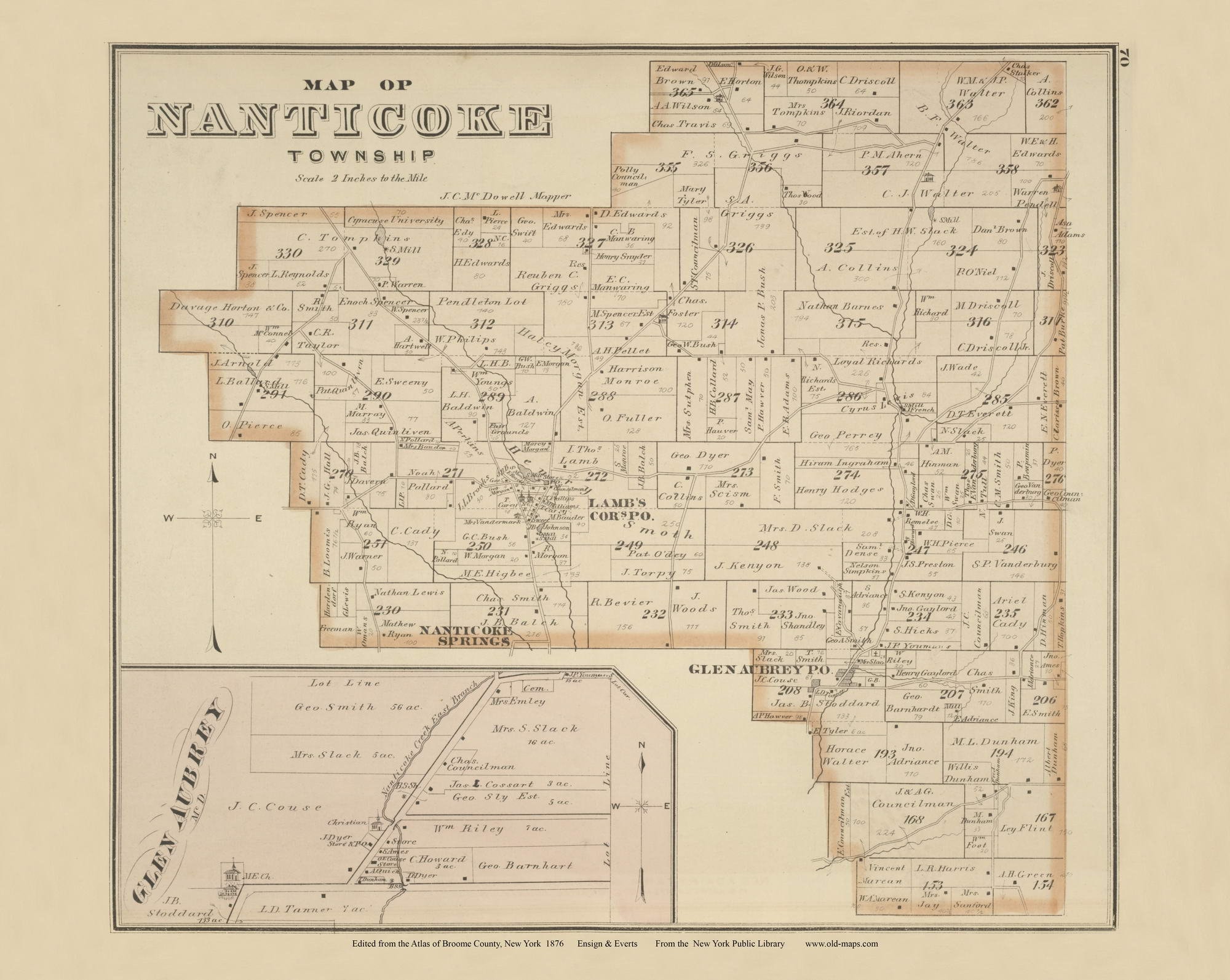 Nanticoke Township 1876 Old Town Map Reprint Glen Aubrey - Etsy