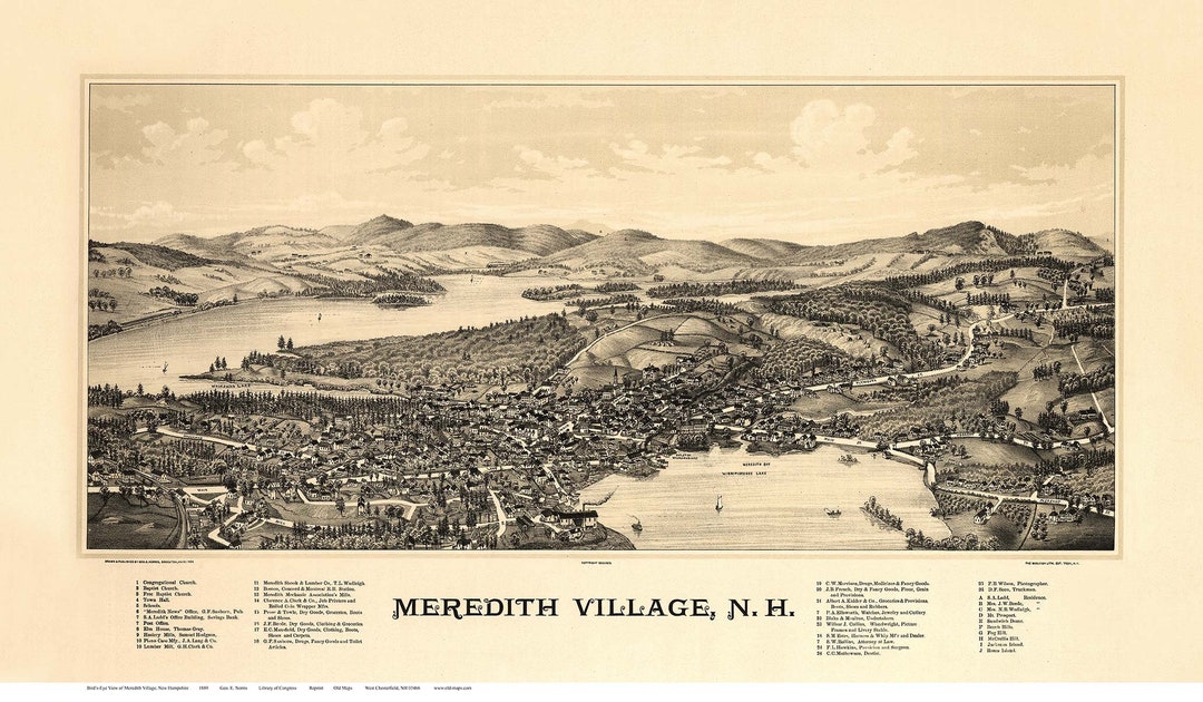 Meredith Village 1889 Birds Eye View - New Hampshire Reprint - Etsy